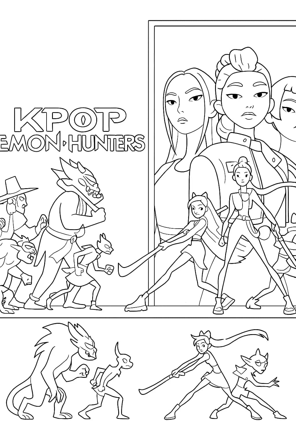 Kpop demon hunters bojujú proti démonom - Omaľovánky pre deti