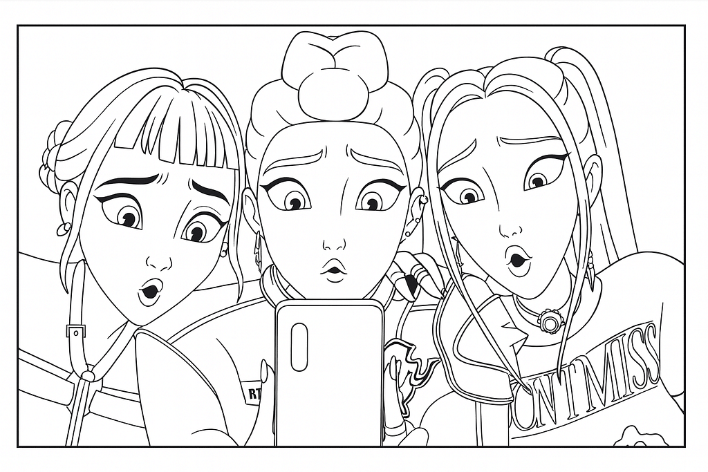 Kpop demon hunters s mobilom - Omaľovánky pre deti