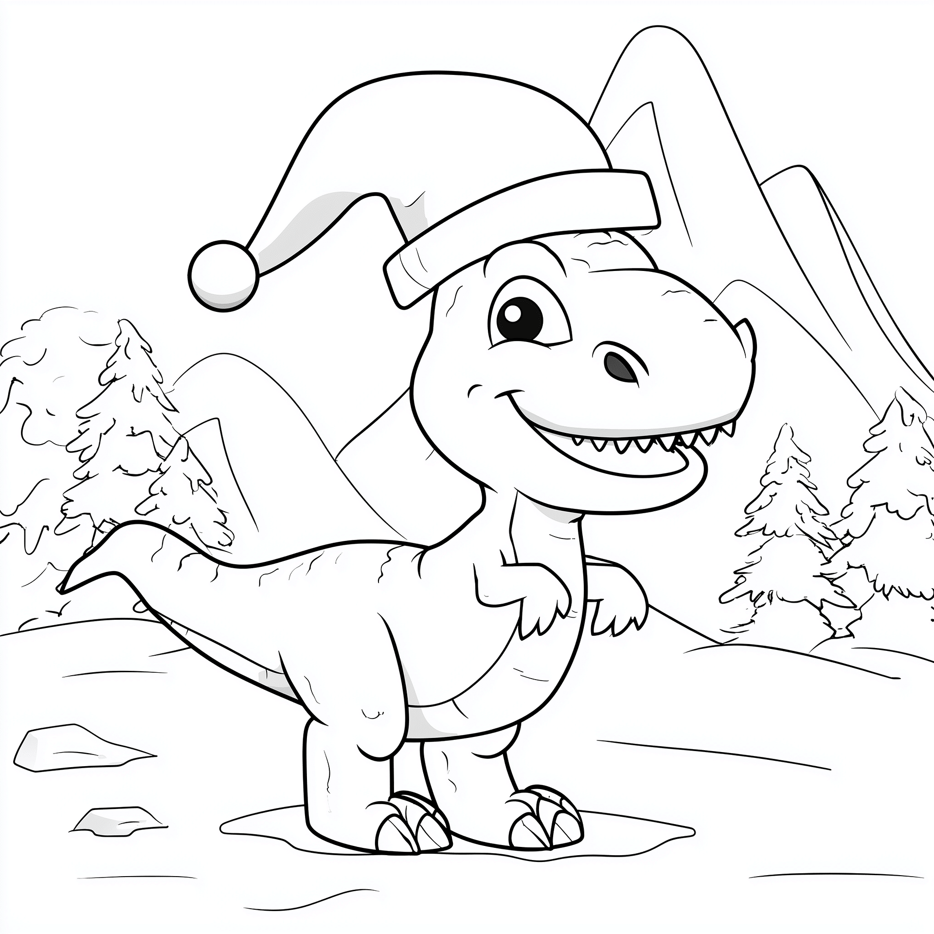 Dinosaurus kecil t rex di salju - Buku mewarnai untuk anak-anak