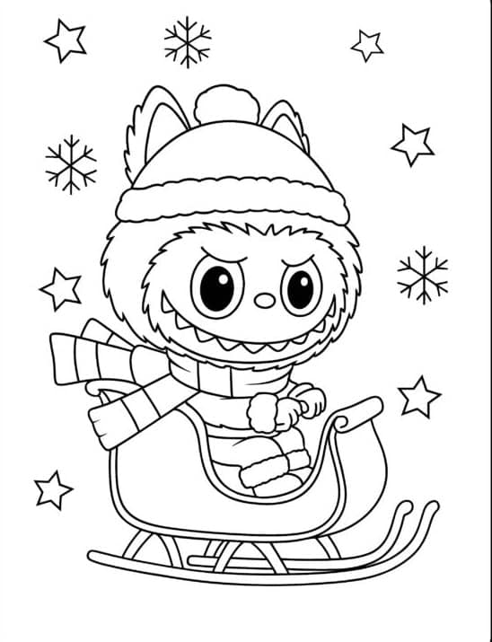 Labubu na saneh - Barvna knjiga za otroke