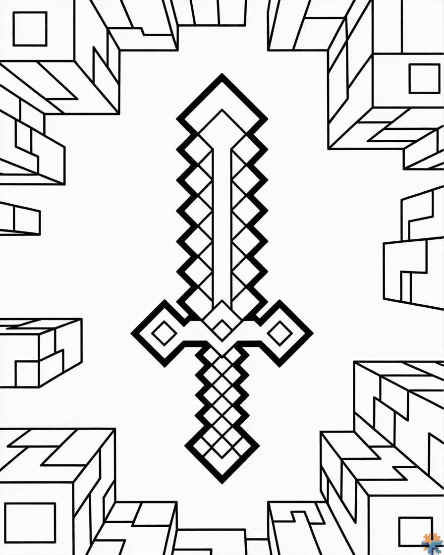 Minecraft Diamond Sword - Colouring Pages for Kids